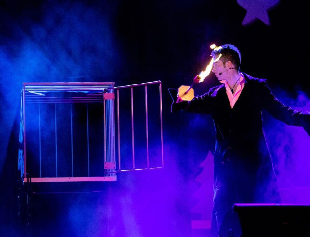 Stage illusion magic show, German illusionist THE MAGIC MAN